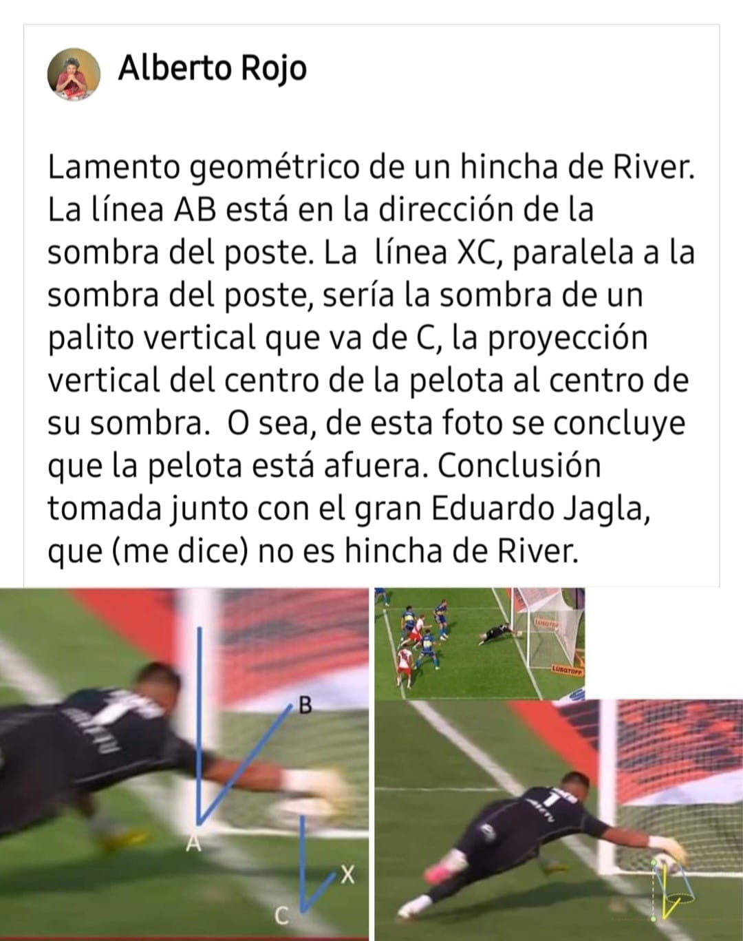 La explicación geométrica Alberto Rojo acerca de por qué no entró la pelota de River - FM 89.9 ...